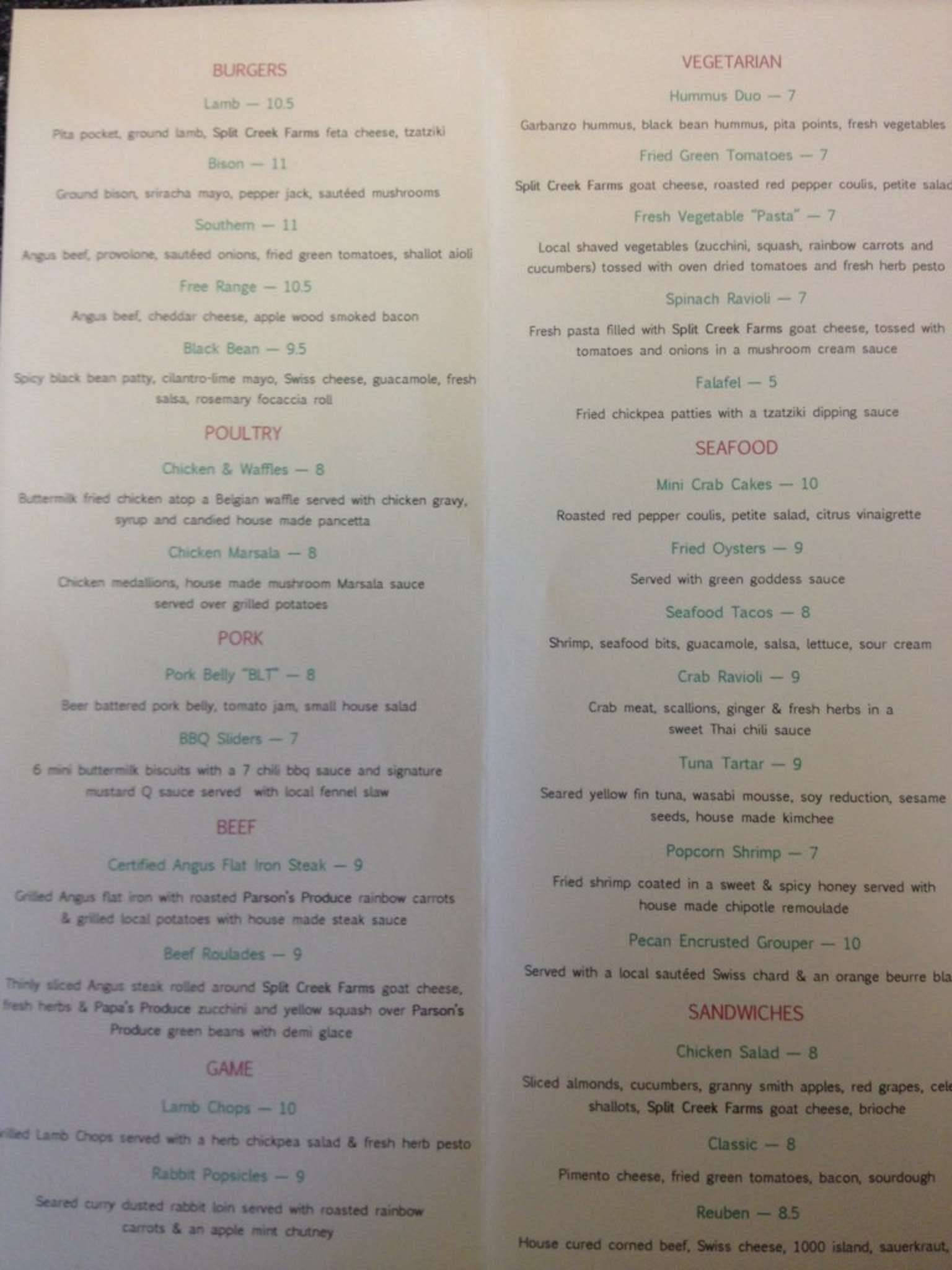 Menu at The Farmer's Table restaurant, Spartanburg, 149 S Daniel Morgan Ave