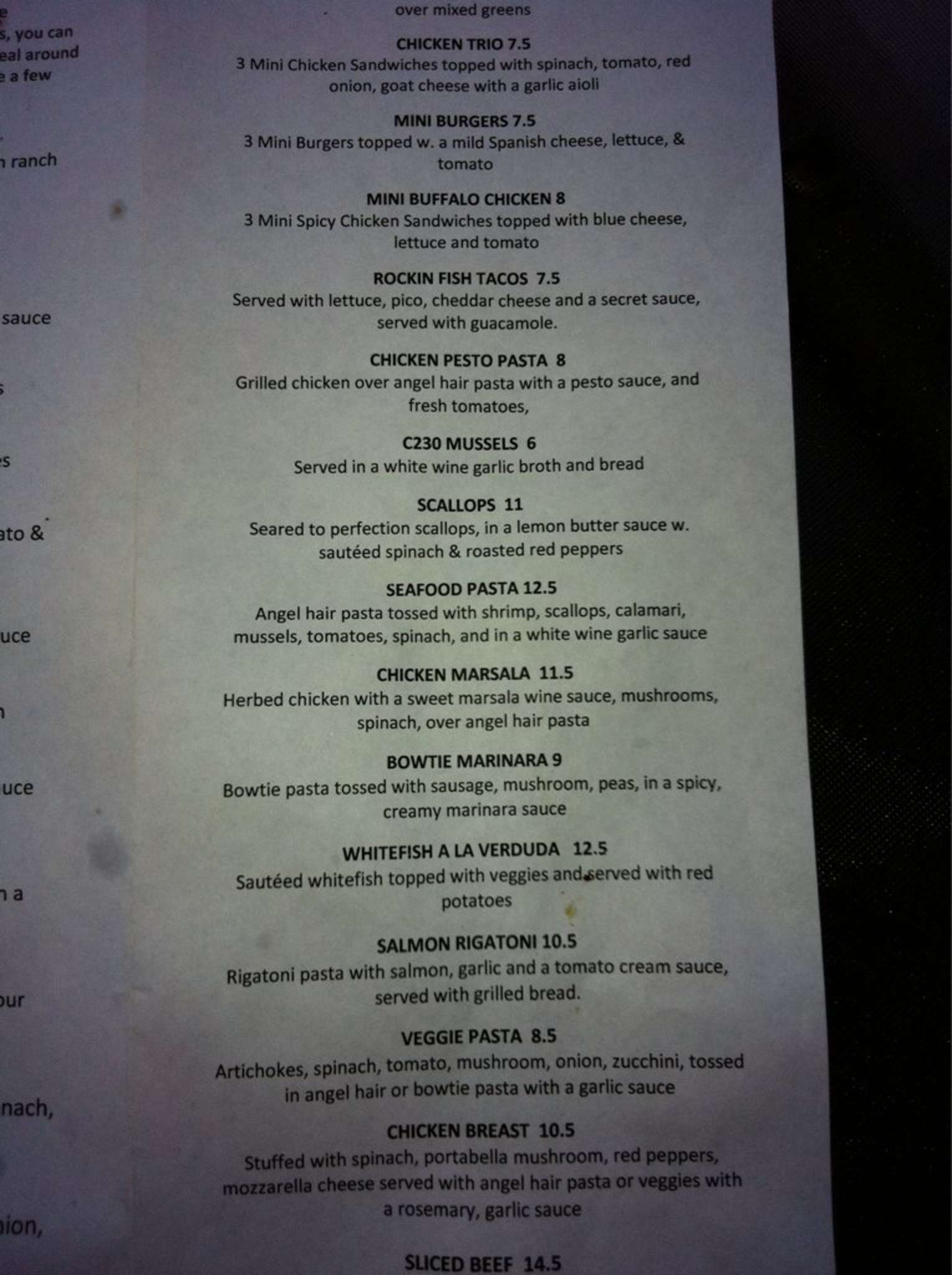 Menu at Corner 230 pub & bar, Ottawa