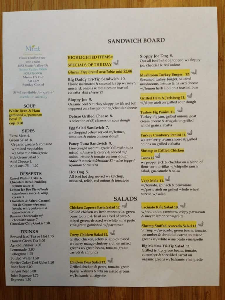 Mint Menu, Menu untuk Mint, Scotts Valley, Monterey Bay - Urbanspoon/Zomato