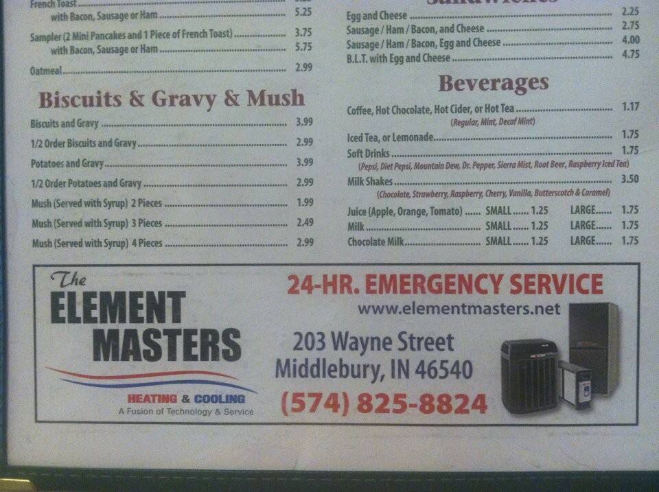 Menu at Village Inn restaurant, Middlebury