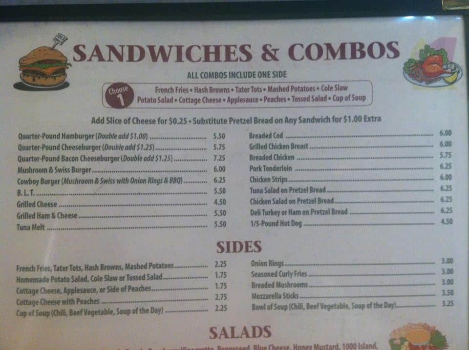 Menu at Village Inn restaurant, Middlebury