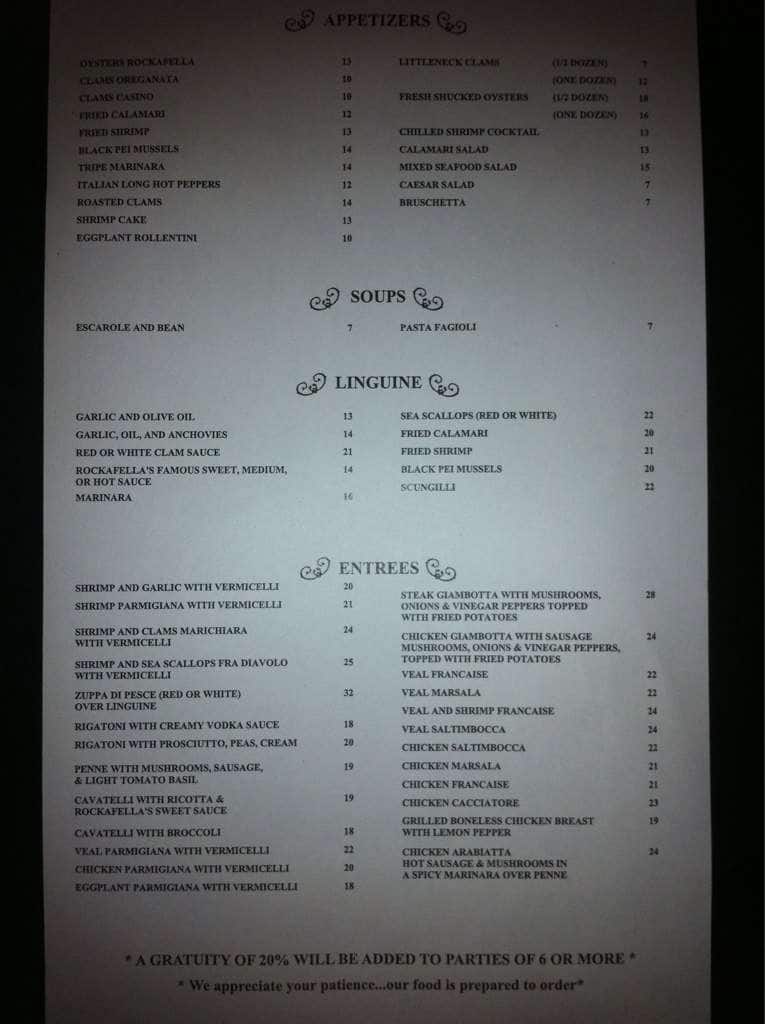 Menu at Rockafellas by the Sea- The Market cafe, Seaside Heights