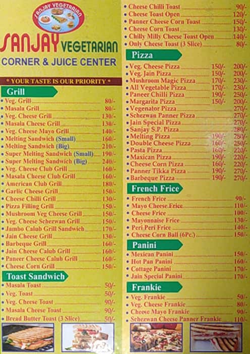 Menu at Sanjay fast food, Mumbai, XR2F+G63