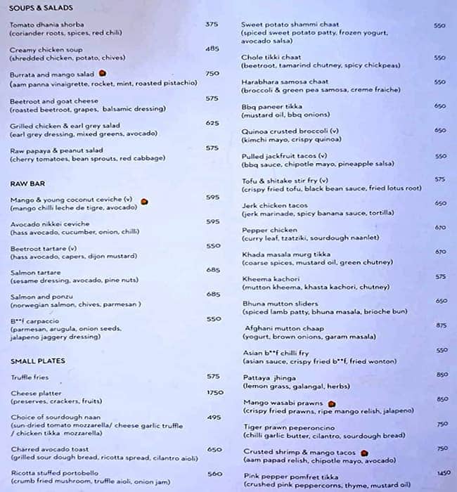 Menu at Joshi House, Mumbai, 602 Ambedkar Road
