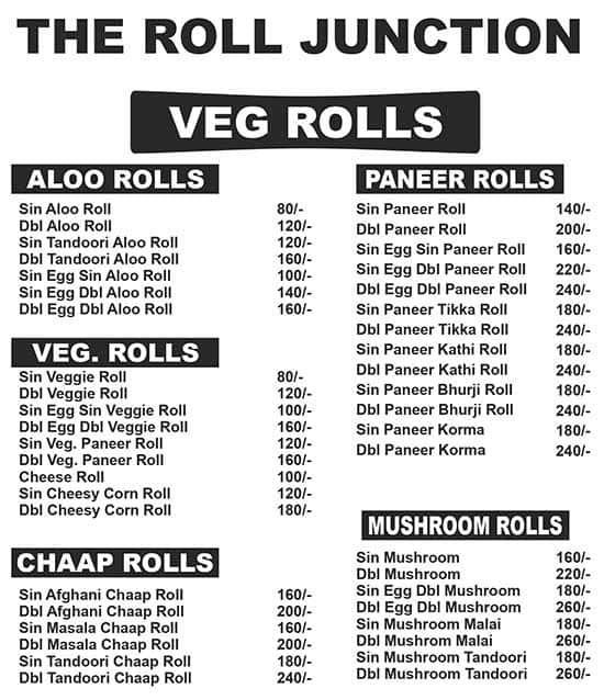 Menu at The Roll Junction, Jaipur, Tilak nagar shoping centre