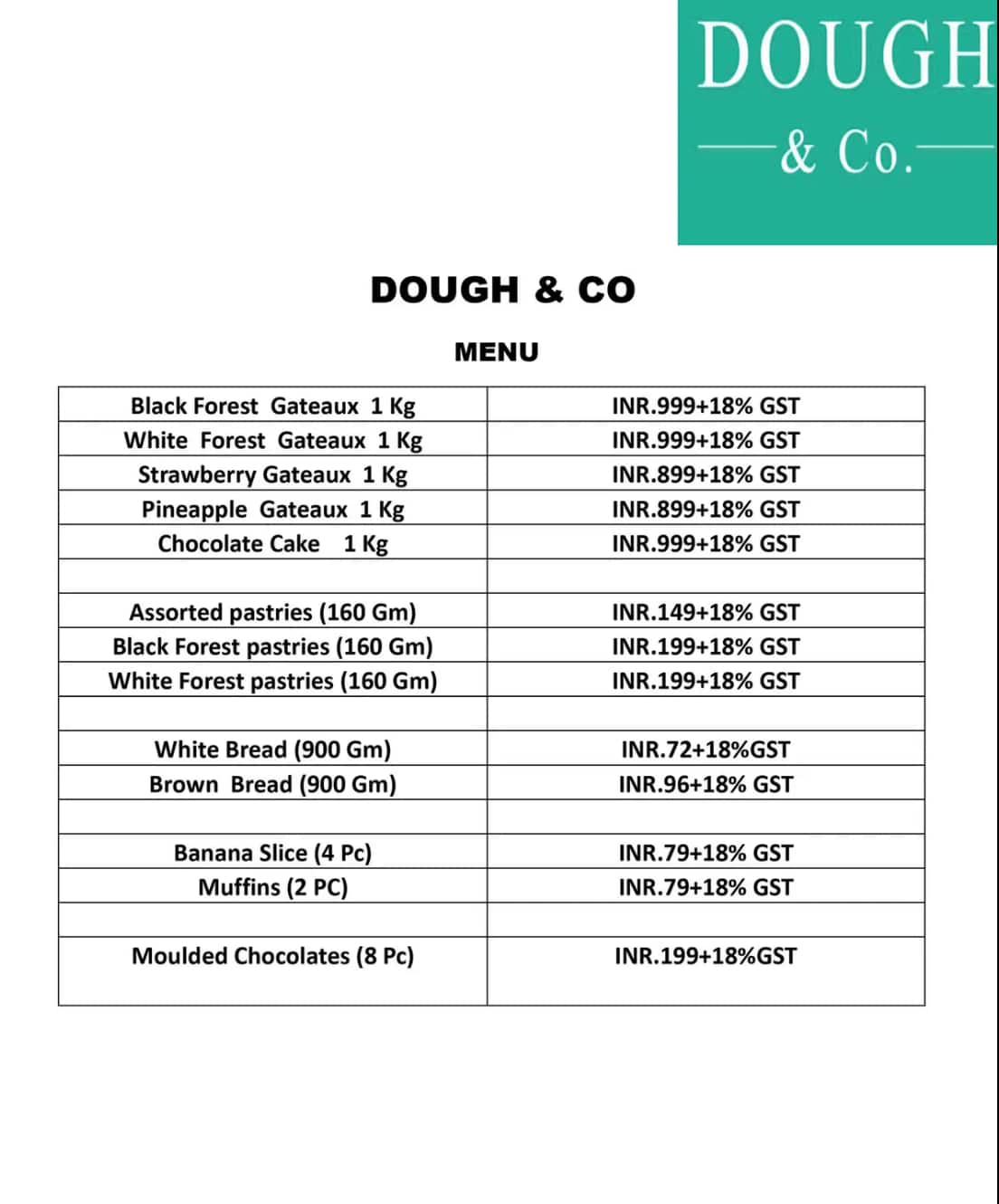 Menu of Dough & Co, GST Road, Chennai