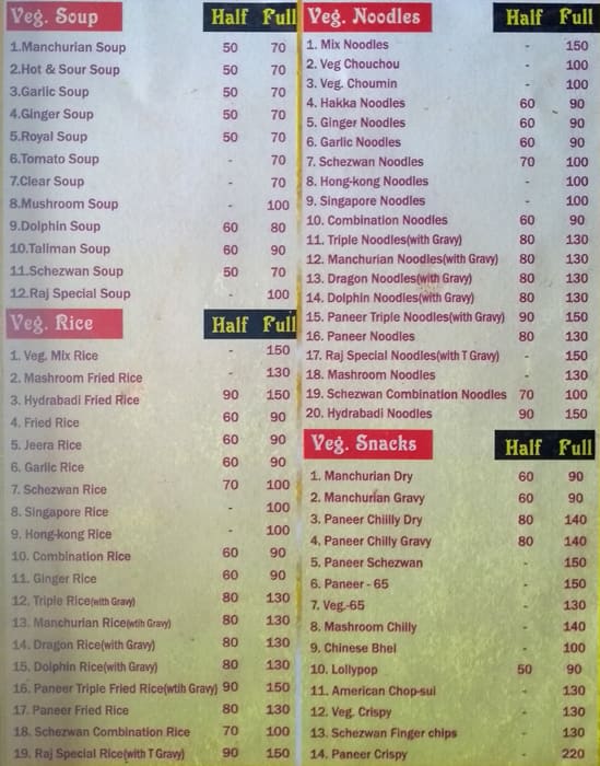 Menu at Raj Chinese corner, Navi Mumbai, Shop No 01