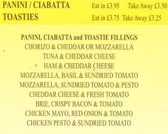 Menu at Caffe Gelato cafe, Upminster, 99 Corbets Tey Rd