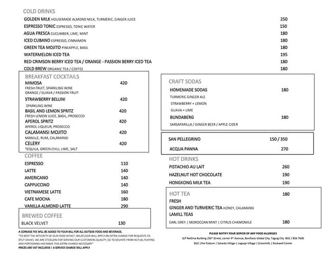 Menu at Wildflour Café + Bakery - Rada, Makati, Ground Floor