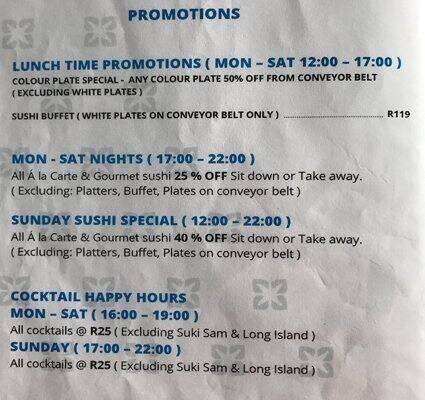 Menu au Suki Japanese Tapas & Sushi restaurant, Le Cap