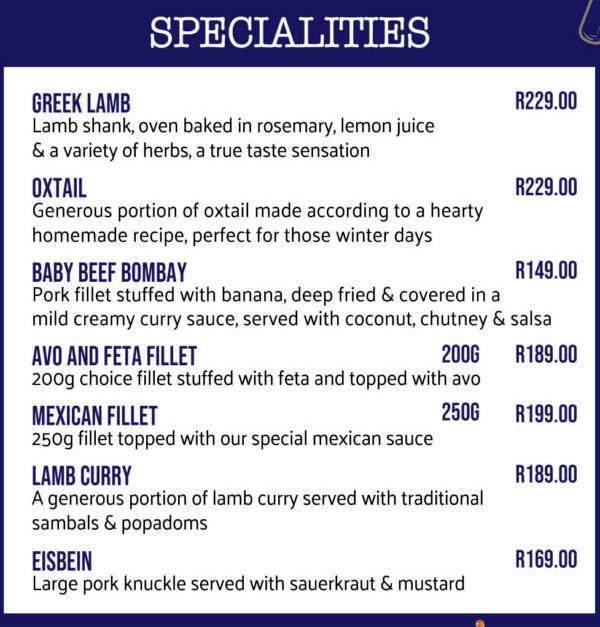Speisekarte von Rock Cod Country Restaurant, Randburg