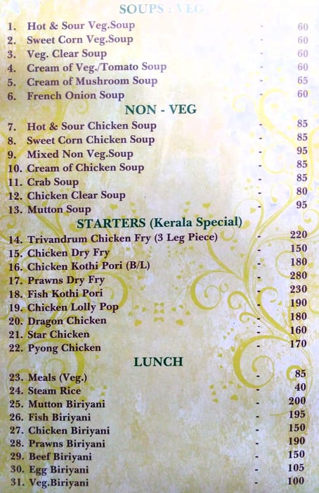 Menu of Kuttanad Restaurant, Adyar, Chennai