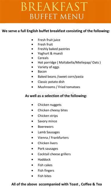 Menu at The Pepper Tree Restaurant and Terrace, Pretoria