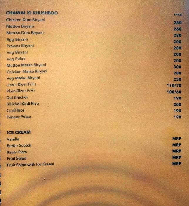 Menu at prem restaurant, Pune, Garuda hotel