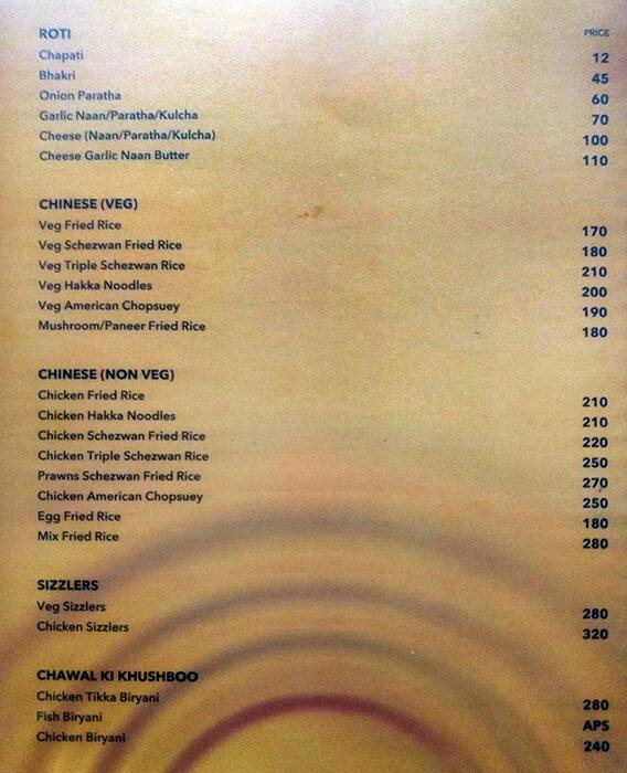 Menu at prem restaurant, Pune, Garuda hotel