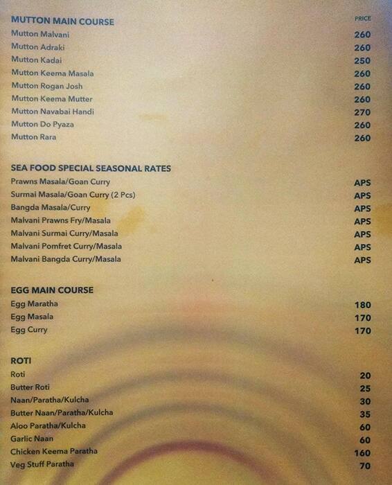 Menu at prem restaurant, Pune, Garuda hotel