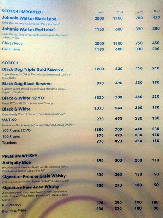 Menu at prem restaurant, Pune, Garuda hotel