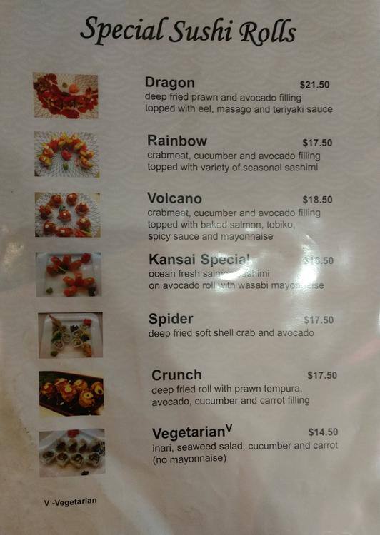 Menu at Kansai Japanese Restaurant, Sydney, B1/7-13 Hunter St