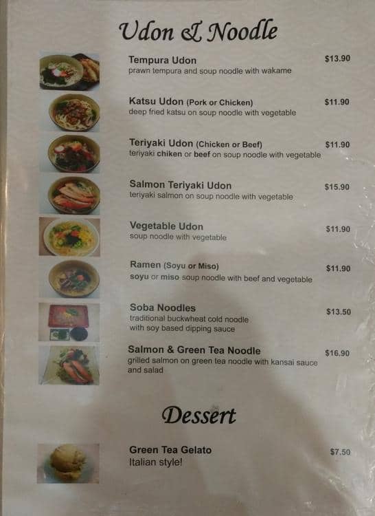 Menu at Kansai Japanese Restaurant, Sydney, B1/7-13 Hunter St