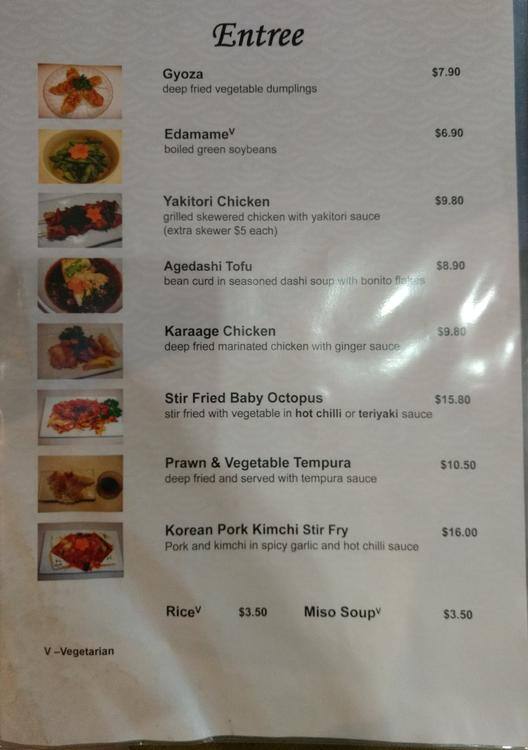 Menu at Kansai Japanese Restaurant, Sydney, B1/7-13 Hunter St