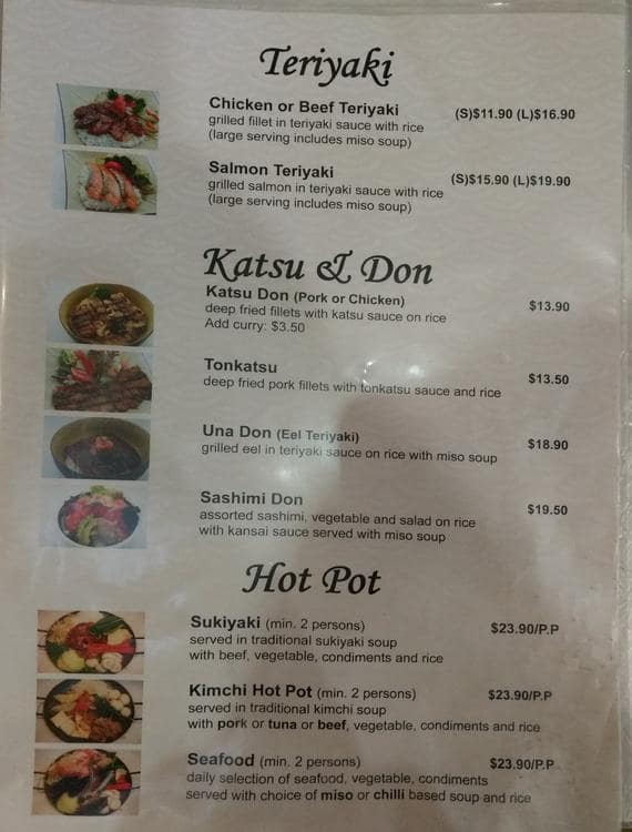Menu at Kansai Japanese Restaurant, Sydney, B1/7-13 Hunter St