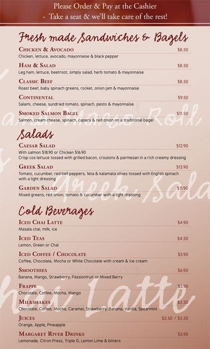 Menu at The Bay Cafe Mandurah, Mandurah