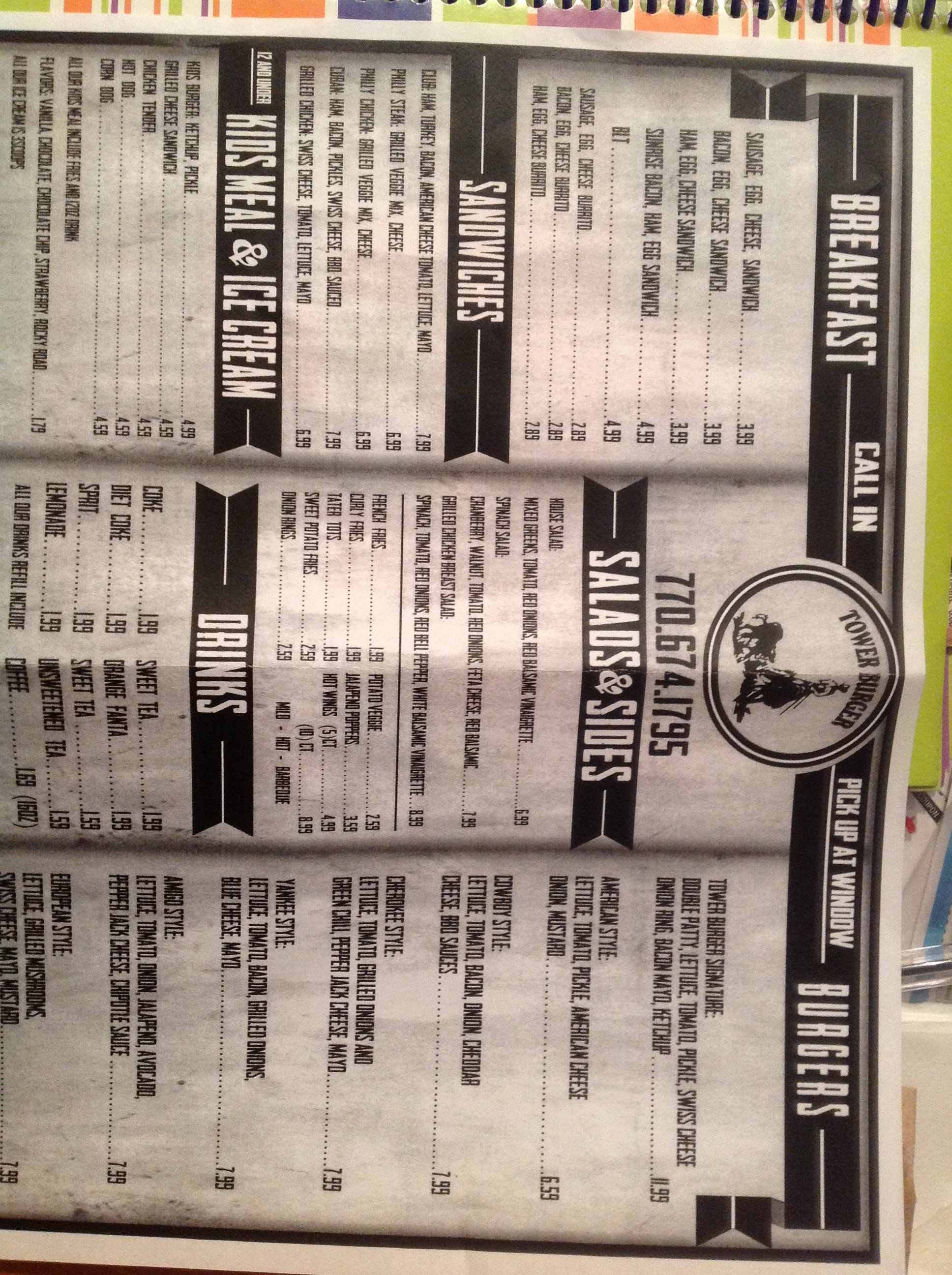 Tower Burger Menu, Menu for Tower Burger, Roswell, Atlanta - Urbanspoon ...