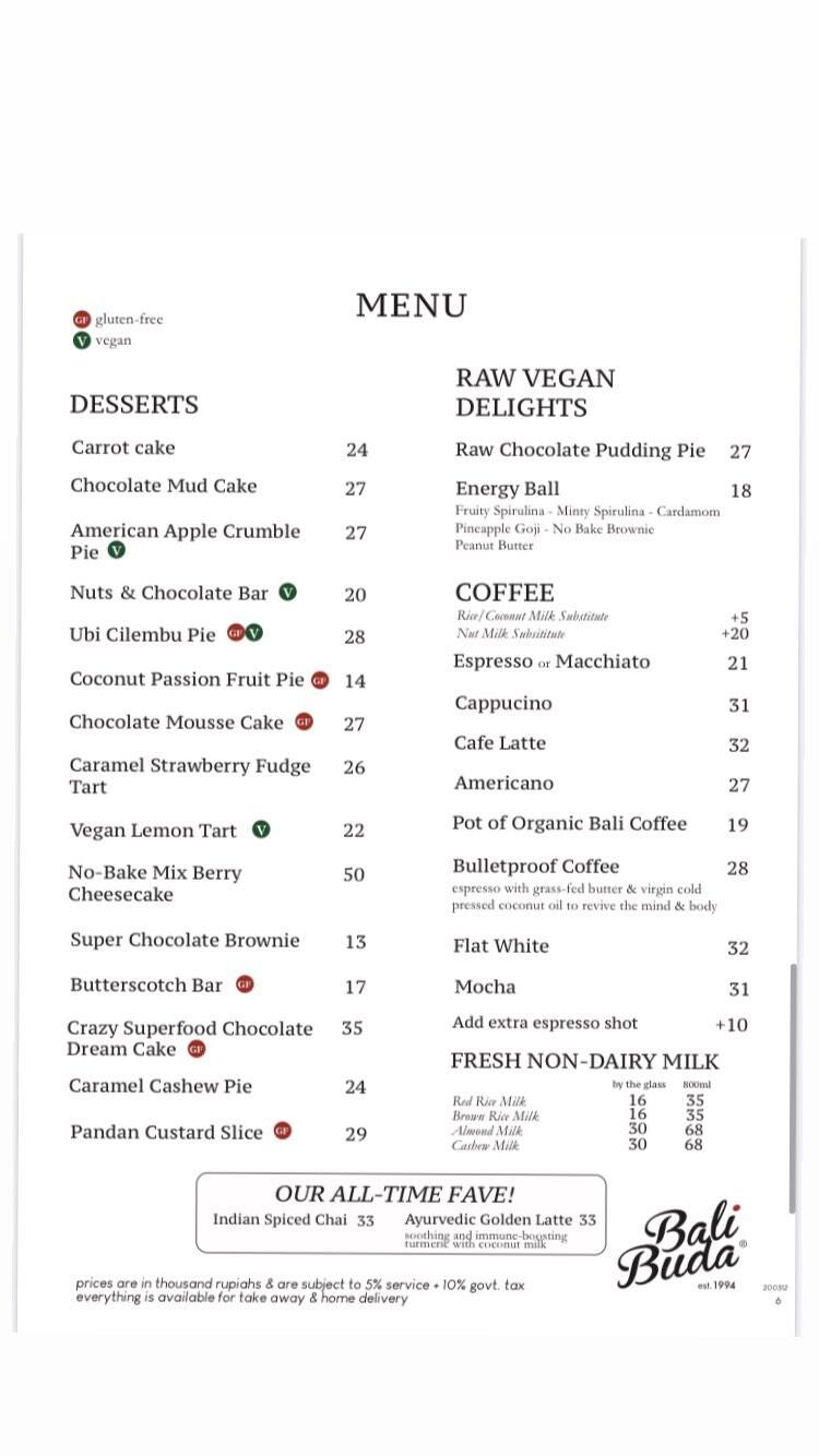 Menu at Bali Buda Ubud restaurant, Gianyar