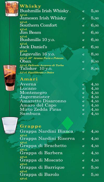 Menu at Dervock Irish Pub, Rome