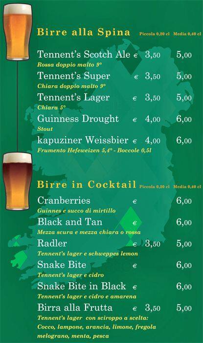 Menu at Dervock Irish Pub, Rome