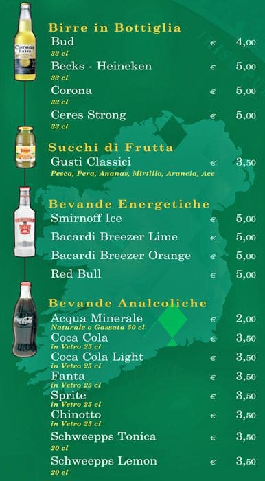 Menu at Dervock Irish Pub, Rome