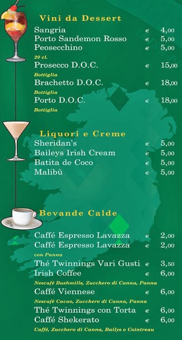 Menu at Dervock Irish Pub, Rome