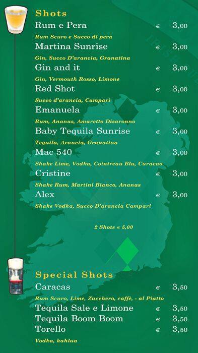 Menu at Dervock Irish Pub, Rome