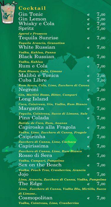 Menu at Dervock Irish Pub, Rome
