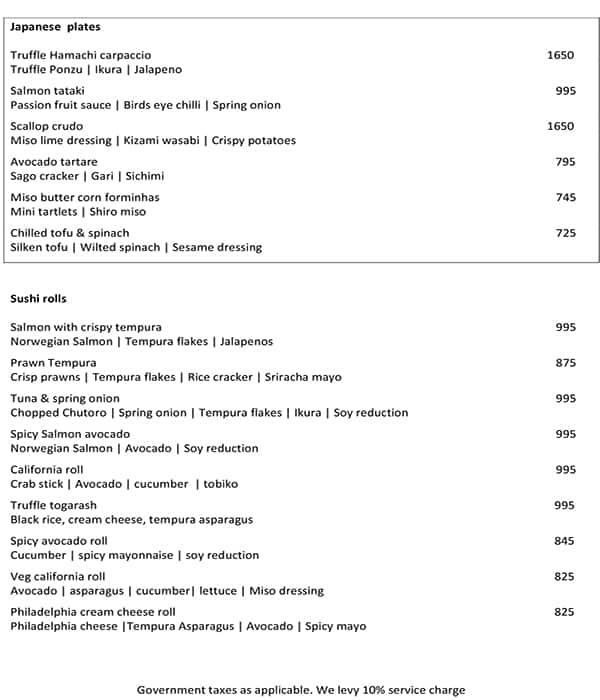 Menu of Antares Restaurant & Beach Club, Vagator, Goa