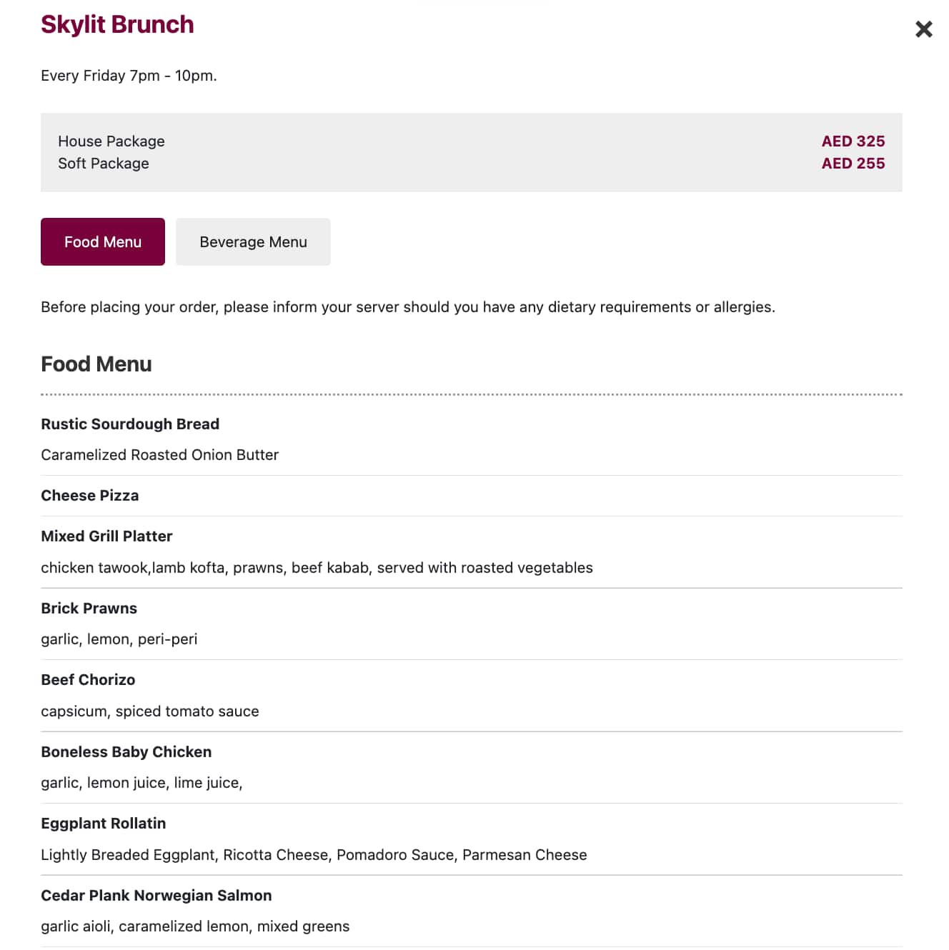 Menu of Brick Rooftop Kitchen & Bar - Aloft Hotel, Embassies District ...