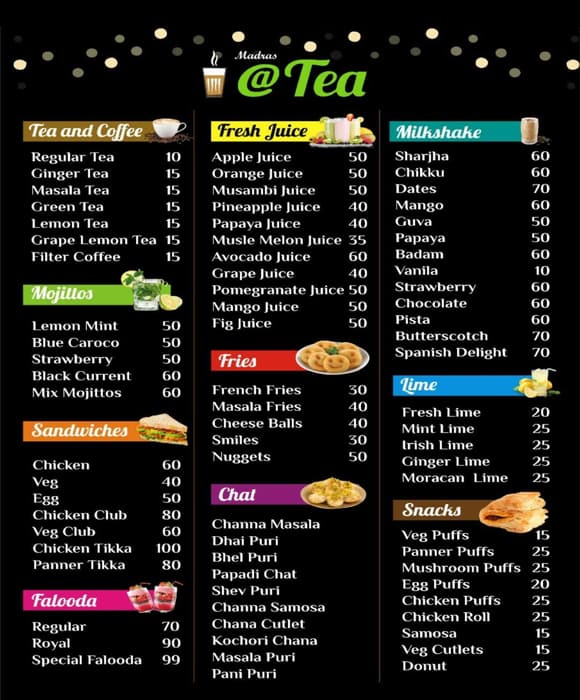 Menu at Madras@Tea, Chennai