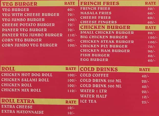 Menu of Pawan Burger Cafe, Kharadi, Pune