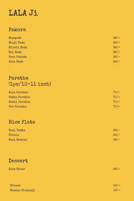 Menu of Lala Ji, DLF Phase 4, Gurgaon
