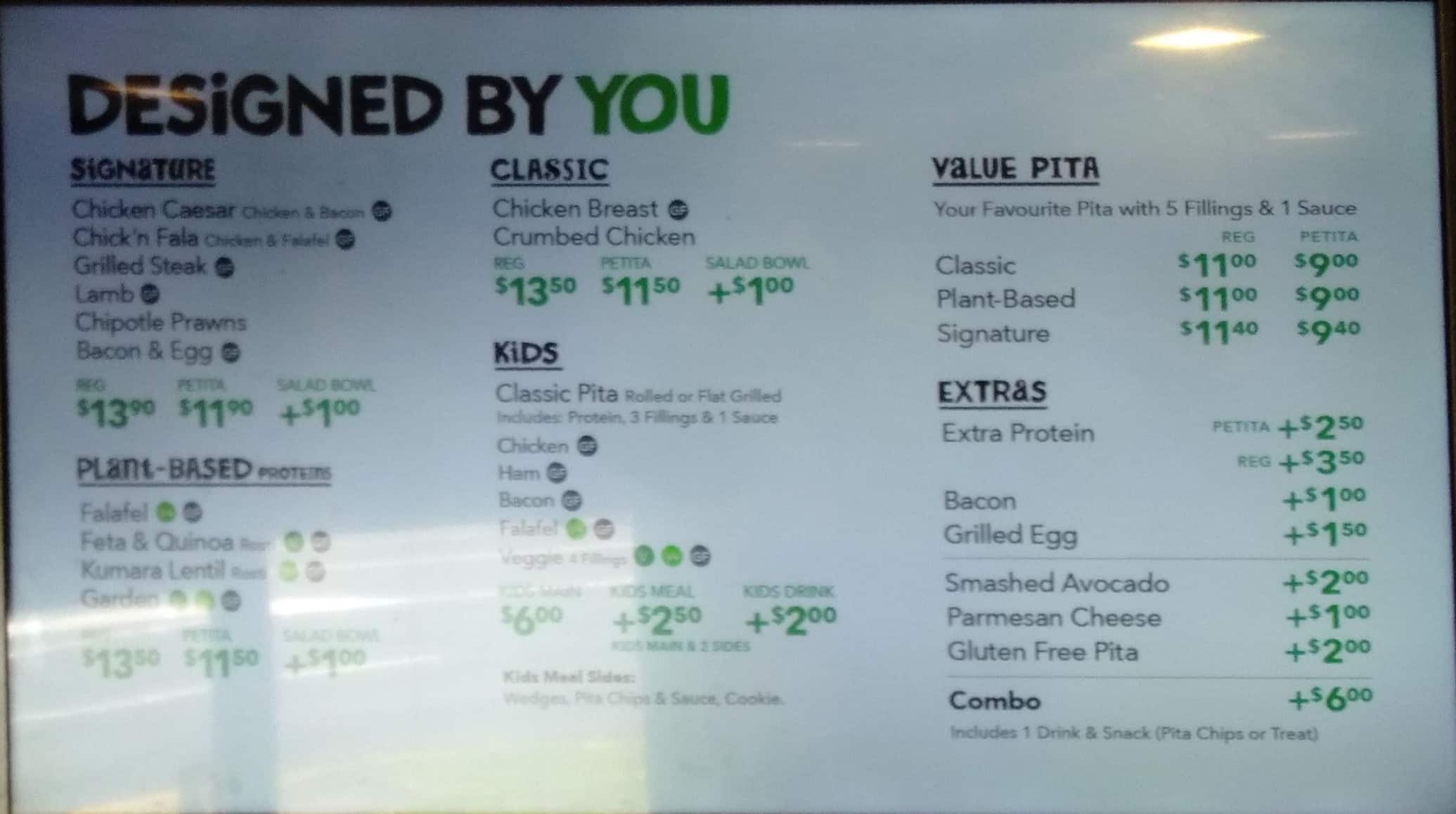 Menu at Pita Pit restaurant, New Plymouth