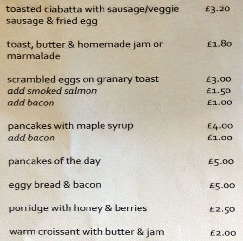 Menu at The Haven cafe, Edinburgh