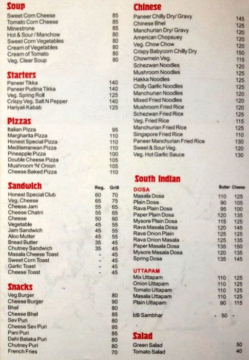 Honest Menu, Menu for Honest, Bopal, Ahmedabad - Zomato