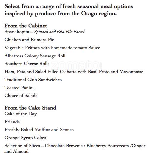 Menu at Albatross Cafe, Dunedin