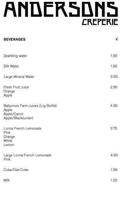 Menu at Andersons Food Hall & Cafe, Dublin, 3 The Rise