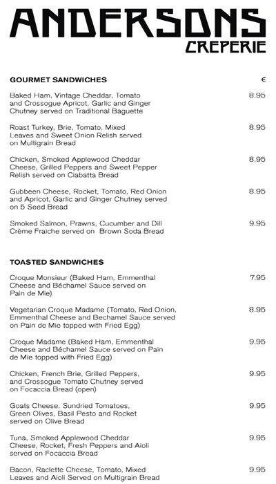 Menu at Andersons Food Hall & Cafe, Dublin, 3 The Rise