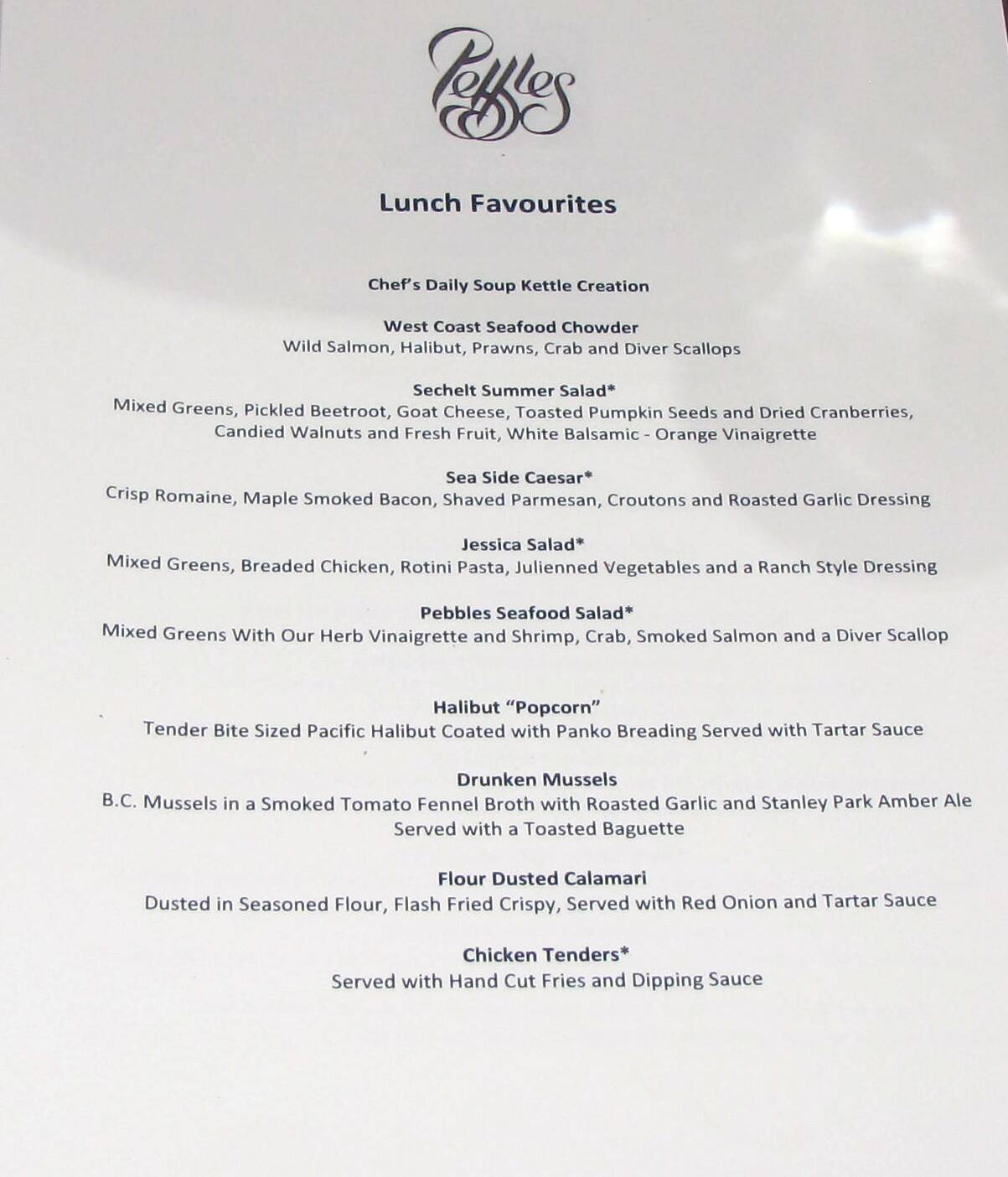 Menu at The Driftwood Inn pub & bar, Sechelt