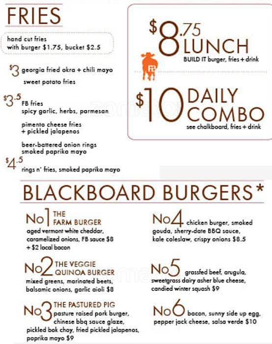 Menu at Farm Burger pub & bar, Decatur, 410B W Ponce de Leon Ave