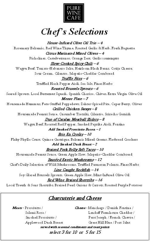 Menu at Pure Wine Cafe, Ellicott City