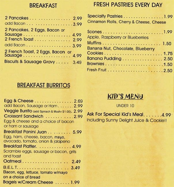 Menu at Ellie's Coffee Shoppe cafe, Concord