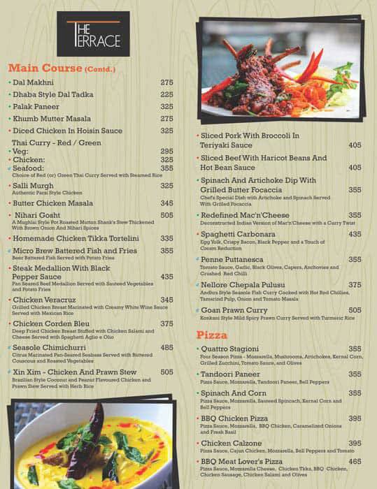 Menu at The Terrace at Gilly's Redefined, Bengaluru